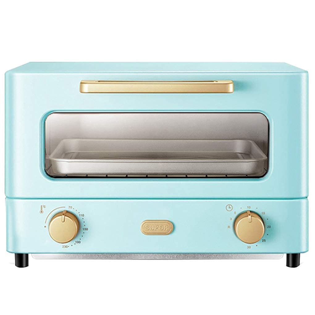 12L Mini Oven Electric Cooker and Grill, Home Baking Small Oven Timer Double Glass Door Convection Toaster Oven (White) (Blue)
