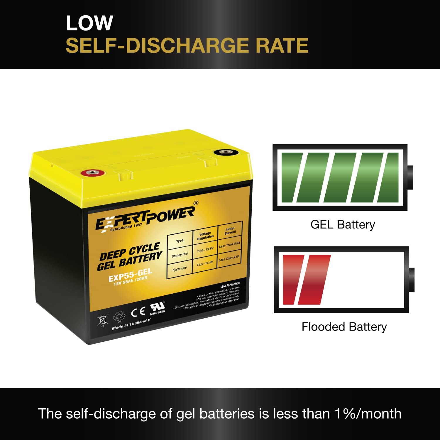 ExpertPower 12Volt 55AH Rechargeable Gel Battery