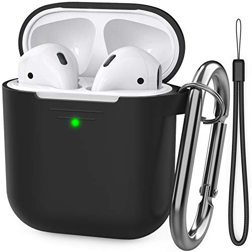 AhaStyle AirPods Case Cover Plus Hand Strap Silicone Protective Case Cover Accessories Compatible with Apple AirPods 2 & 1 for Man Wonen Girls(Black)