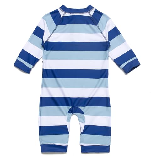 BONVERANO Baby Boy Swimsuit Full Front Zip Sunsuit UPF50+ One Piece Long Sleeve with Sun Protection(Blue and White,4T)