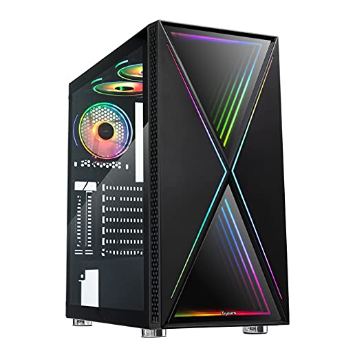 Bgears b-BlackWidow-RGB Black Gaming PC ATX case, Special Ripple effect Front Panel, Tempered Glass side. 2 x USB3.0, 3 x PWM 120mm ARGB Fans, Fan Controller with Remote, Support up to EATX board