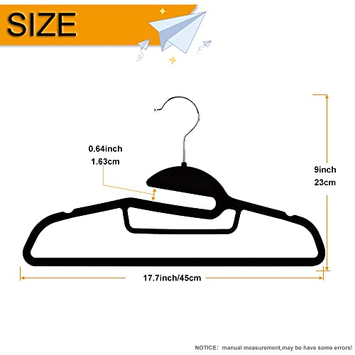 50 Pack Non-Slip Velvet Hangers Suit Clothes Hanger Space Saving Hangers 15~20LBS Heavy Duty Hangers 17.7inch (Black)