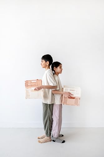 3 Sprouts Recycled Plastic Collapsible Crate - Stackable Folding Storage Crate for Organization for Adults & Kids - Foldable Plastic Crate - Large - Cream