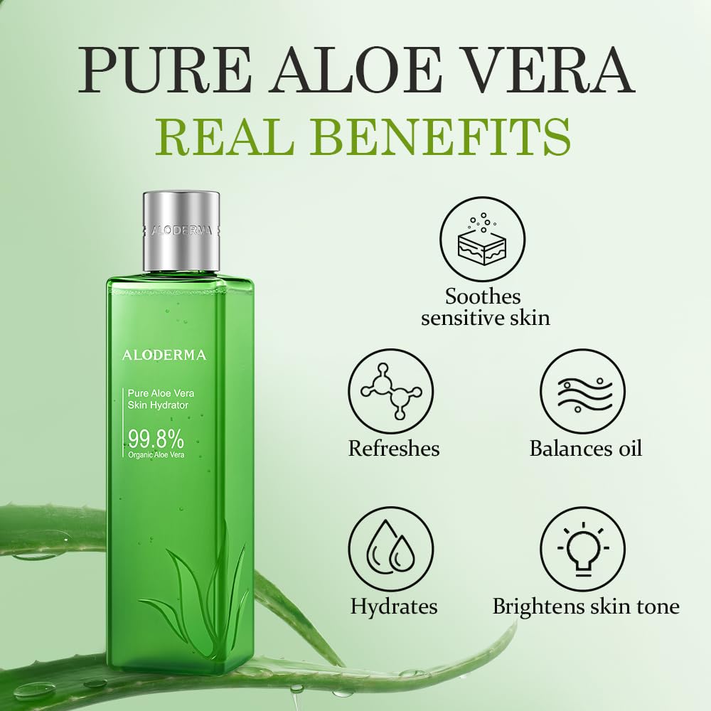 Aloderma Fresh Aloe Vera Face Hydrator Made with 99.8% Organic Aloe Vera within 12 Hours of Harvest - No Thickeners Great for Acne Prone & Sensitive Skin Repair, Scalp, & Hair 240ml