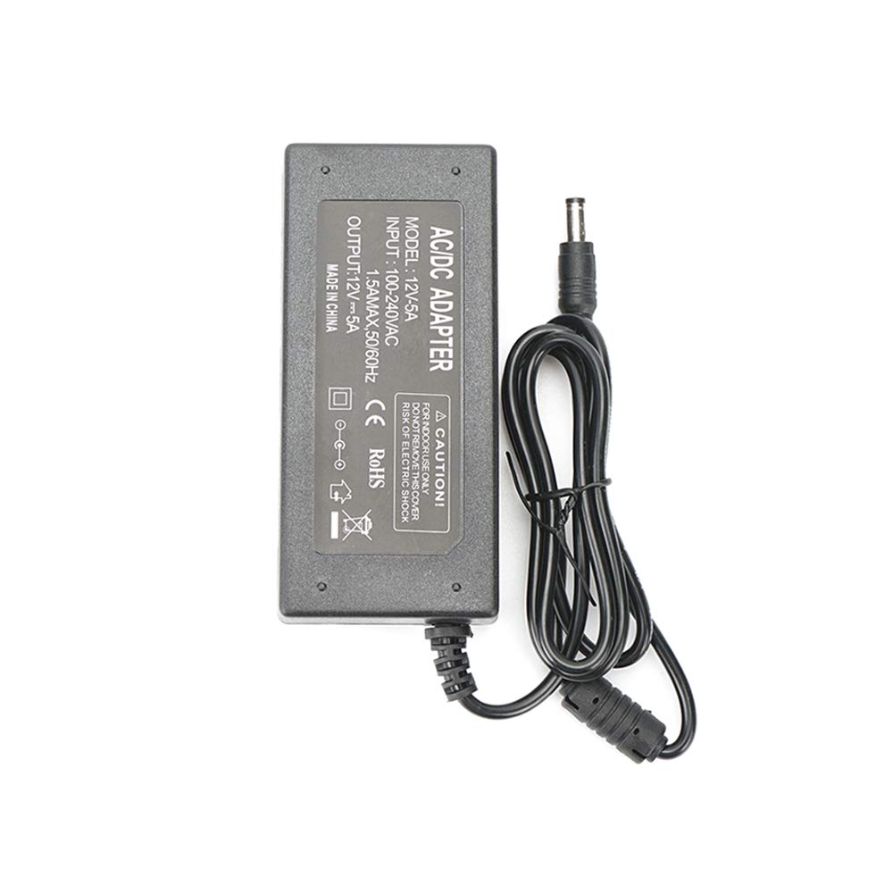 Desvorry Power Supply 12V 5A,AC100-240V to DC12V 60W Converter Adapter Driver Transformer, 5.5mm x 2.1mm Jack for Led Strips,LCD Monitors,CCTV Camera