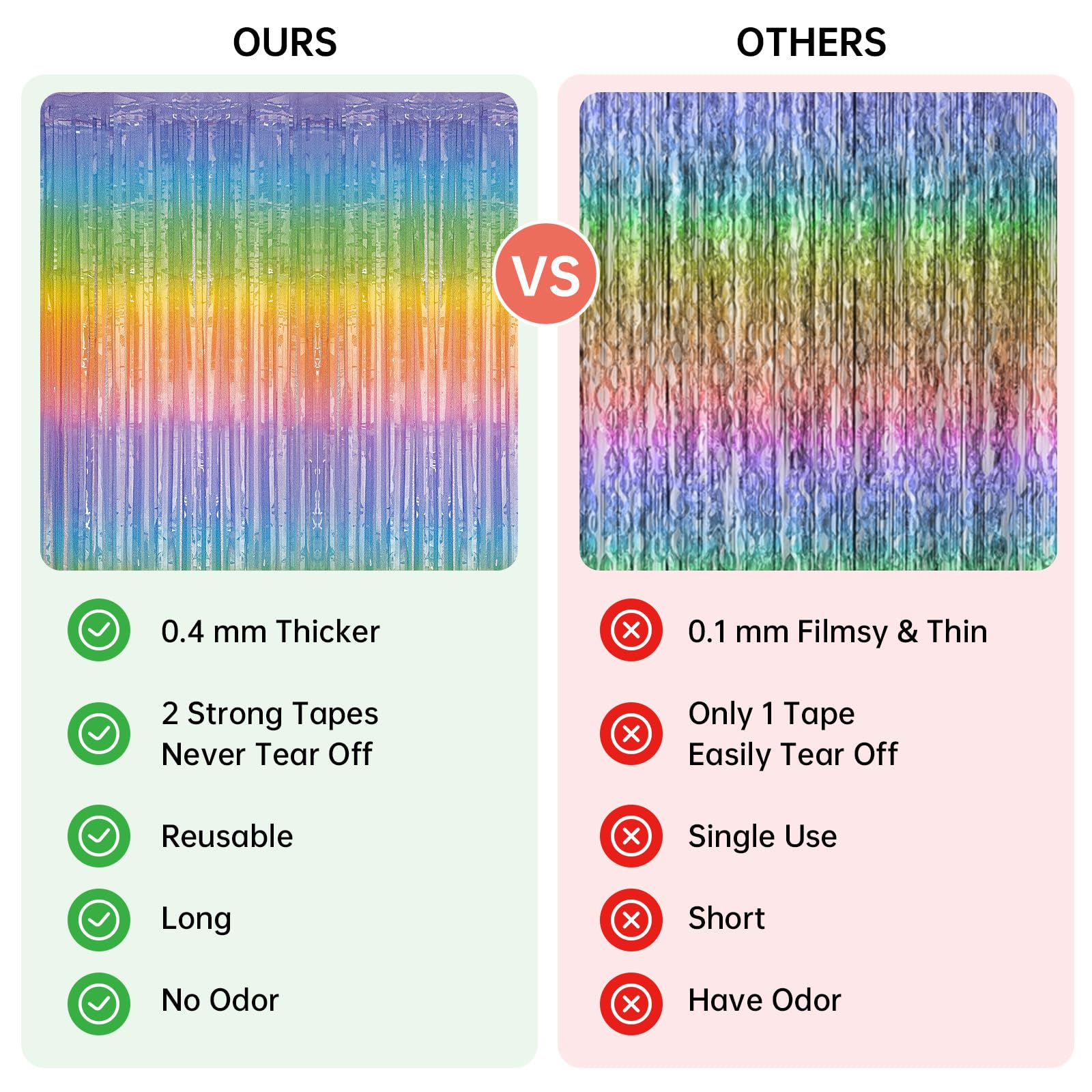 2 Pack 3.3 x 8.2 ft Tinsel Foil Fringe Curtain Backdrop, [Upgraded] Rainbow Metallic Streamers Backdrop Curtains for Birthday Decorations Girls Princess Bachelorette Unicorn Party Decorations