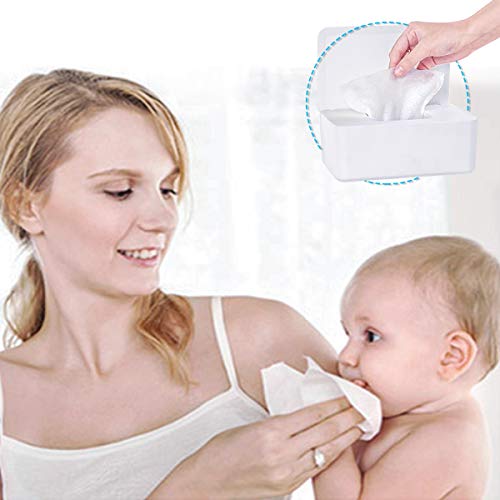 DOERDO 2 PCS Baby Wipe Dispenser Wet Wipe Holder with Lid Wipes Tissue Case Tissue Storage Box Keeps Baby Wipes Fresh and Safe(Black,White)