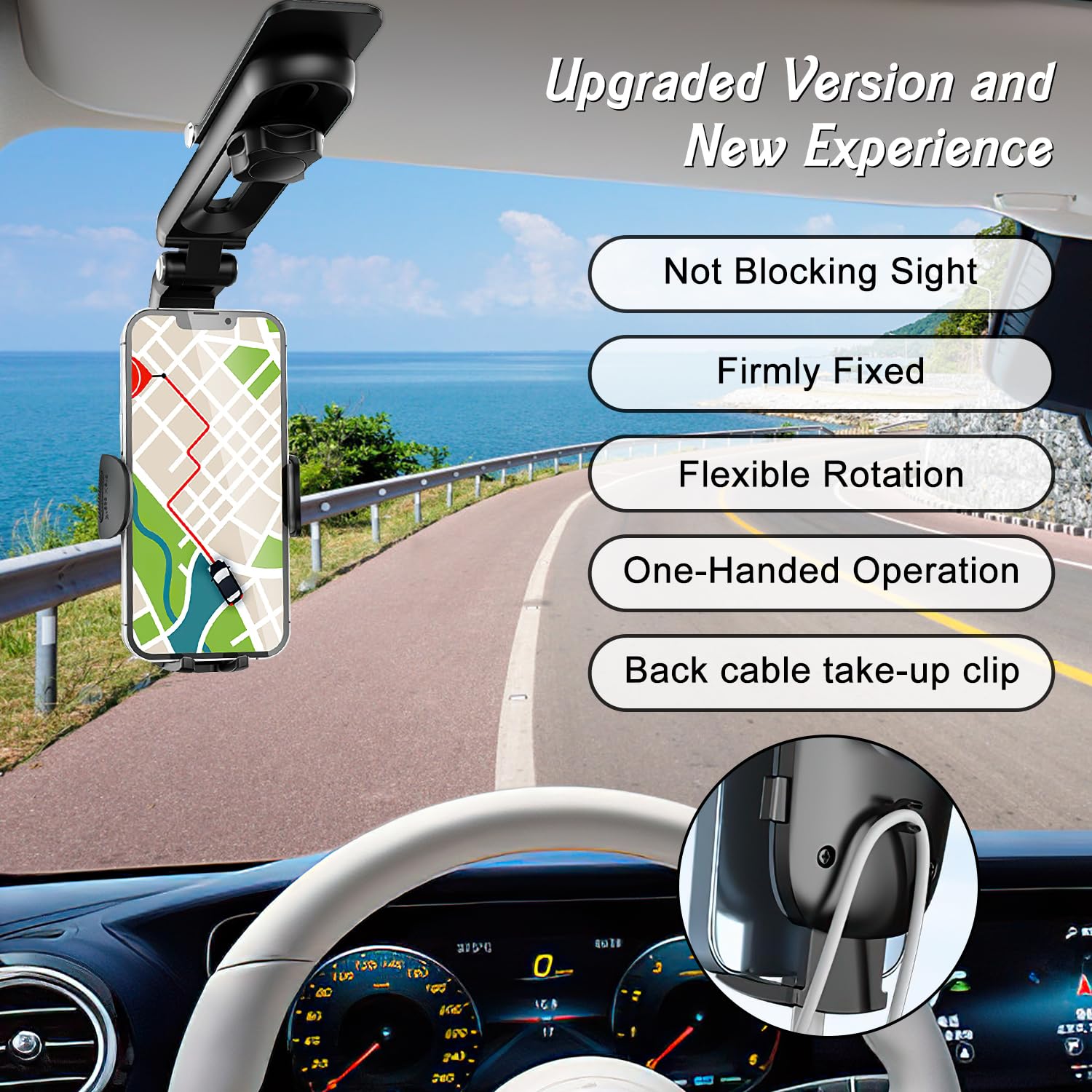 1080°Rotatable and Retractable Car Phone Holder,Sun Visor Phone Holder for Car,Multifunctional Rear View Mirror Phone Holder,Foldable 360 Rotating Cell Phone Mount for All Mobile Phones (Gray)