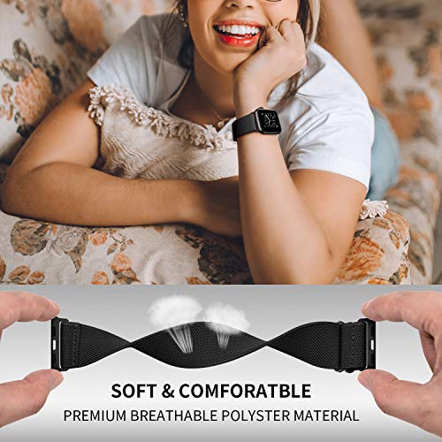 OXWALLEN XL Stretchy Elastic Adjustable Bands Compatible with Apple Watch 8/7 Ultra 49mm 45mm 42mm 44mm, Nylon Solo Loop Braided Stretches Sport Women Men Strap for iWatch SE Series 8/7/6/5/4/3,Black