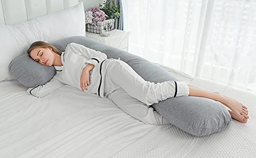 AngQi Body Pregnancy Pillow with Jersey Cover, L Shaped Full Body Pillow for Pregnant Women and Side Sleeping