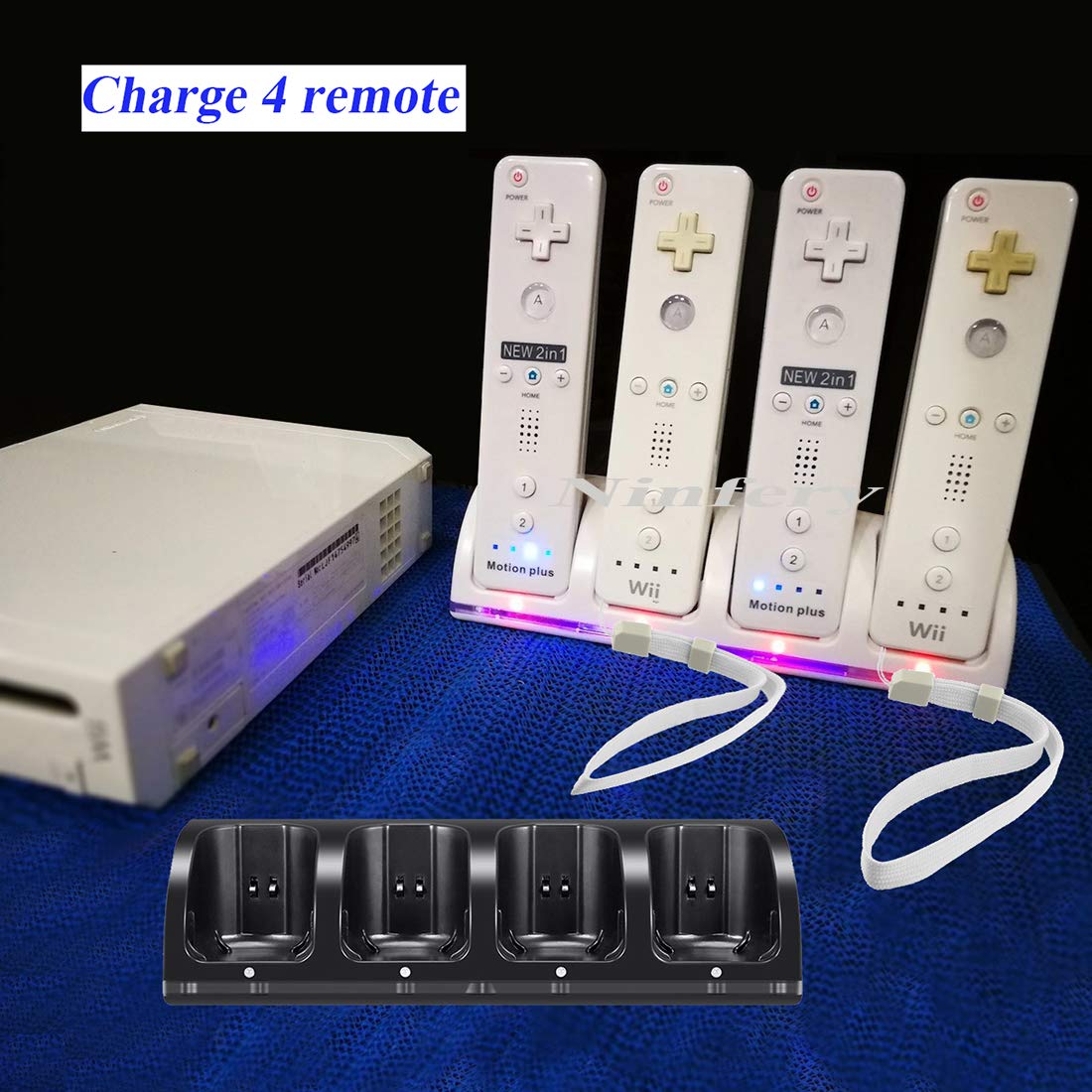 4-in-1 Charging Station for Wii Remote Controller with Rechargeable Batteries and Motion Sensor, Dock, Cable and Adapter - The Ultimate Charger for Nintendo Wii U/Wii(White)