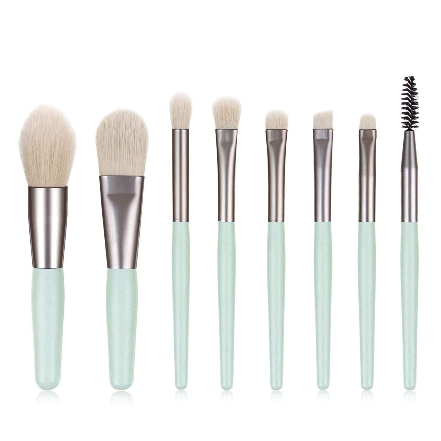 TOHERVIE Makeup Brushes Set with Bag, 8pcs Travel Makeup Brush Kit, Mini Cosmetic Brushes for Face Foundation Blush Eye Shadow, Wooden Handle Synthetic Bristle (Light Green)