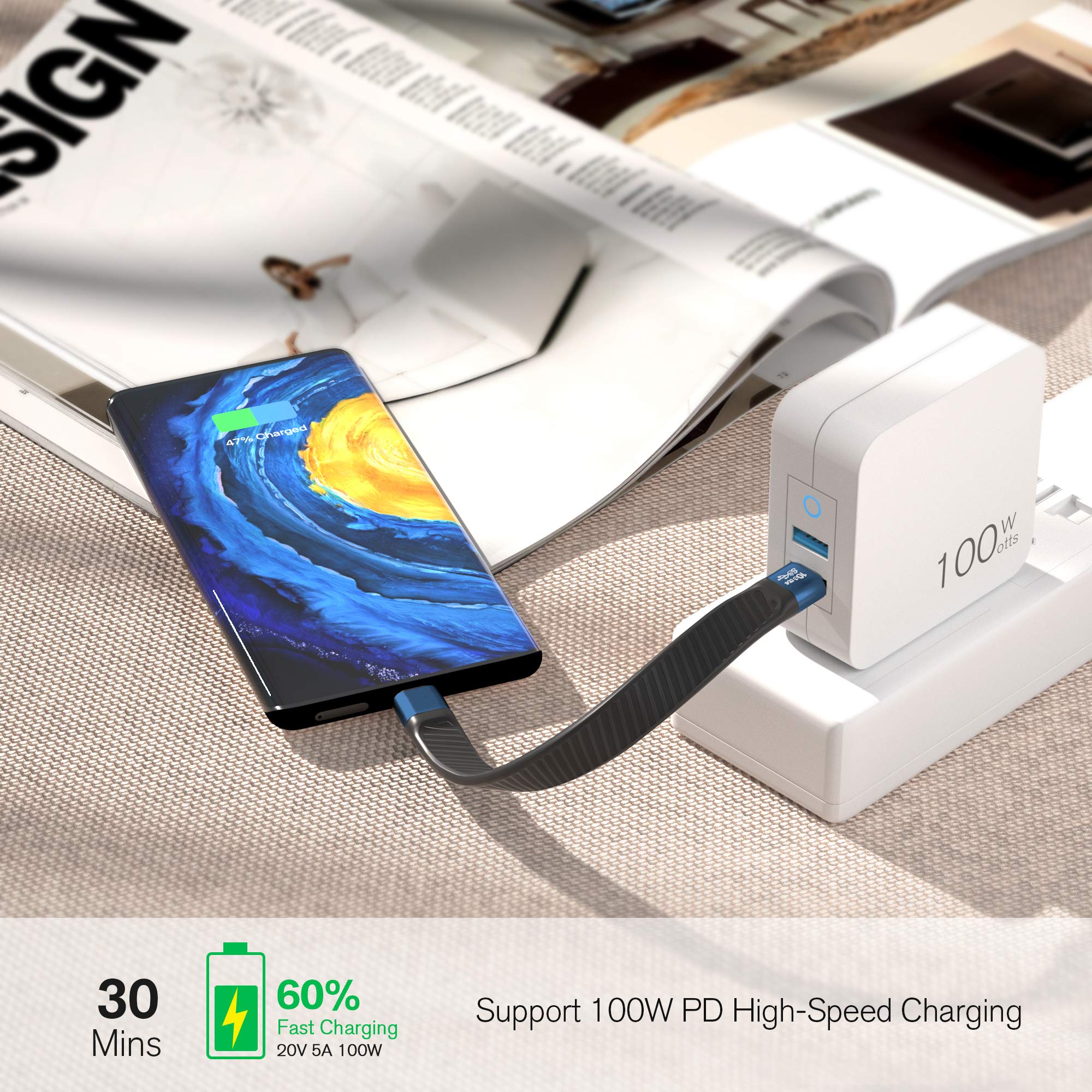 Aprilery Short USB C to USB C Cable, 0.45ft USB 3.2 Gen 2 10Gbps 100W 5A Type C Charging Cable Fast Charge, for MacBook, iPad Pro, Surface, Chromebook, External SSD, Power Bank, Samsung S21 etc
