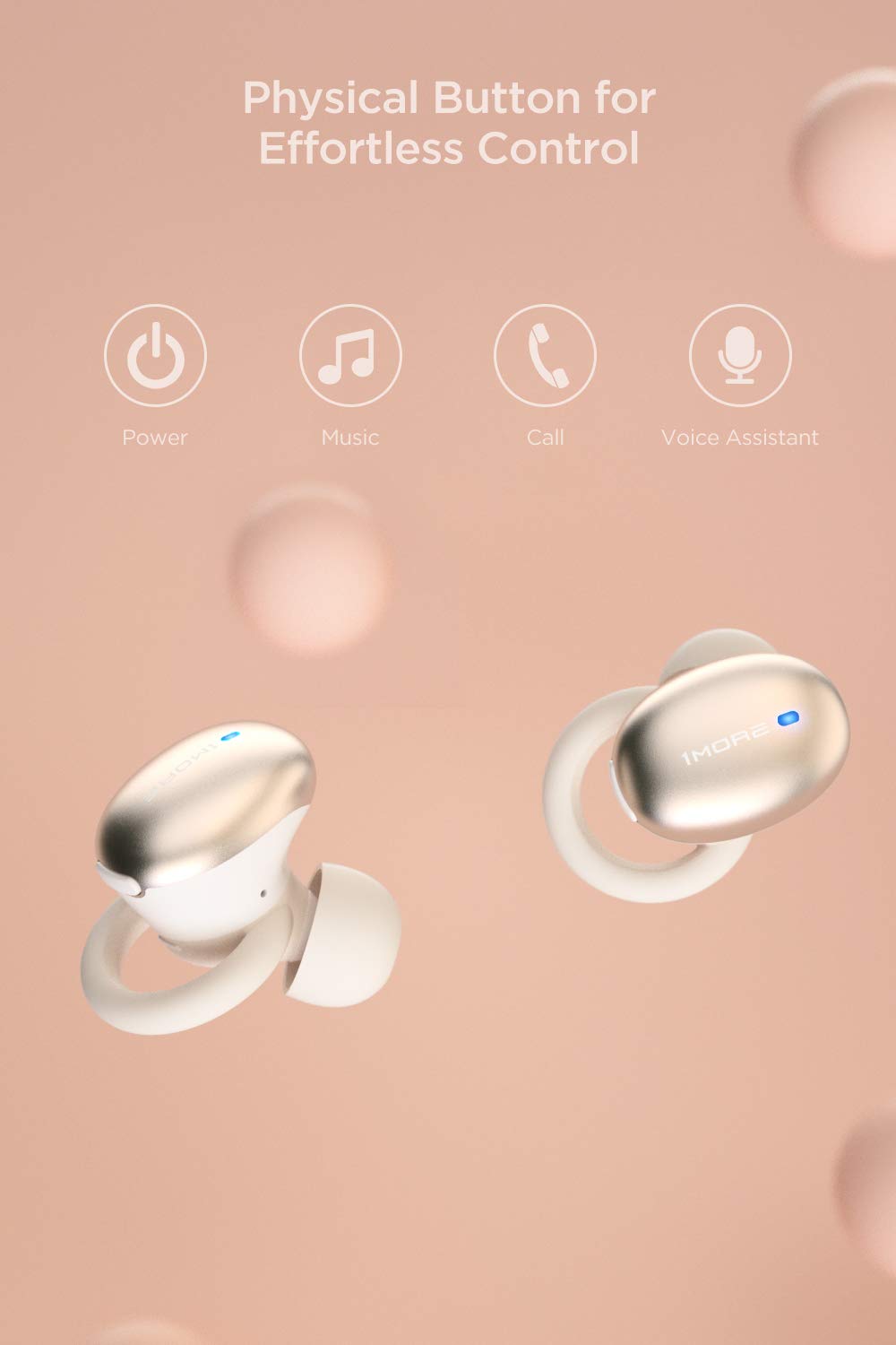 1MORE Stylish True Wireless in-Ear Headphones - Bluetooth - 6.5 Hours of Battery - 15-Minute Quick Charge for 3 Hours of Use – Portable Charging Headphone Case Included - True Wireless Earphones