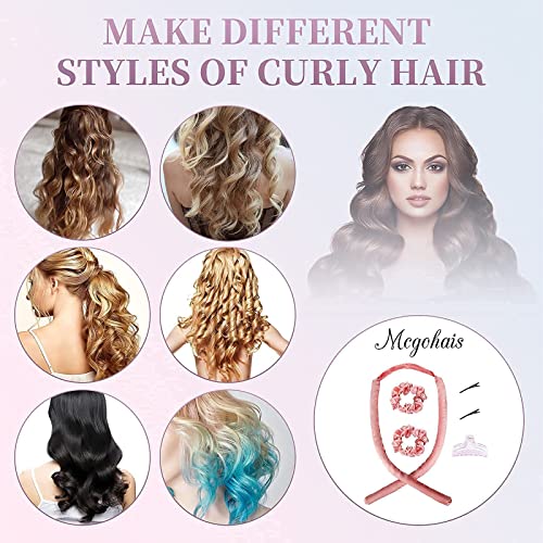 Heatless-Hair-Curler, Upgraded Segmented Design No Heat Silk Curls Headband for More Comfortable Sleep Overnight, Silk Curling Ribbon for Hair with Rubber Bands and Clips (Pink)