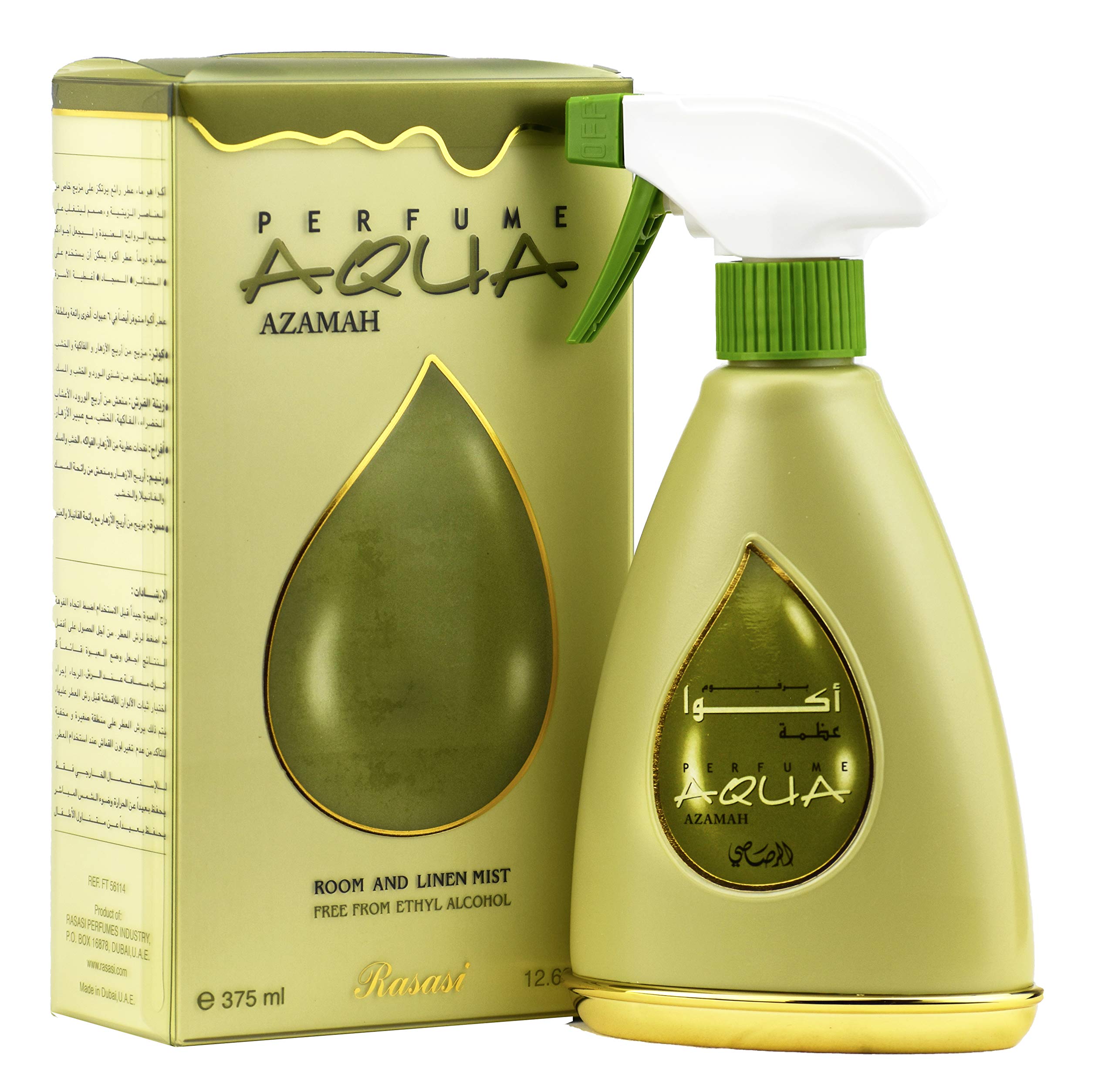 Aqua Air Fresheners - 375ml(12.7 oz) | Aromatic Essential Oil Spray | Fresh Blend of Lemon, Black Currant, Woody, Musk | Long Lasting Room Fragrance | by RASASI (Azamah)