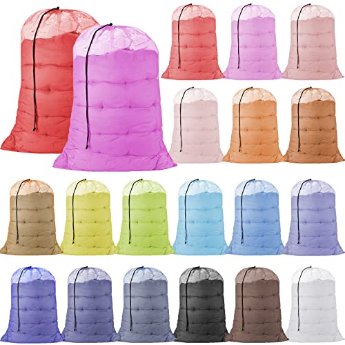 20 Pieces Mesh Laundry Bag, 24" x 36" Large Travel Laundry Bags with Drawstring Lock Closure Machine Washable Dirty Clothes Bags for Factories, College, Dorm and Apartment, Assorted Colors