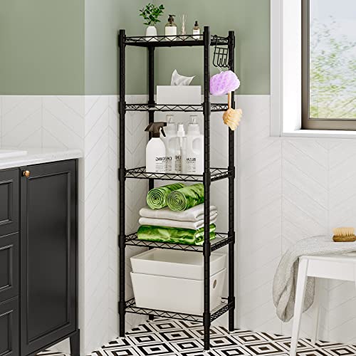 AZERPIAN 5 Wire Shelving Metal Storage Rack Adjustable Unit Shelves Standing Storage Shelf for Laundry Bathroom Kitchen Pantry Closet, Black (Black, 5 Shelf)