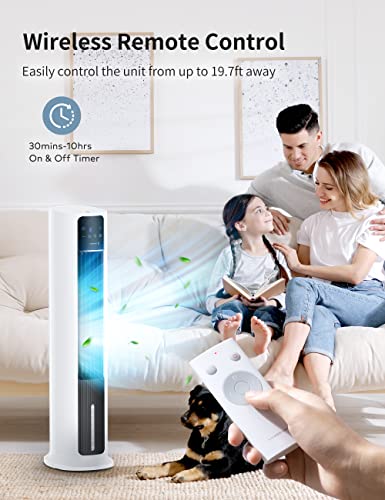 3-1 Evaporative Air Cooler, 43''Bladeless Tower Fan with Cooling & Humidifying Function, 1.8 Gal Removable Water Tank 60°Oscillating Swamp Fan 3 Speeds 10H Timer, Remote Control for Home Office