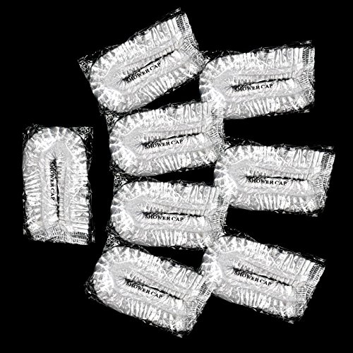 100 PCS Clear Disposable Plastic Shower Caps Large Elastic Thick Bath Cap For Women Spa,Home Use,Hotel and Hair Salon,Pack of 100 Individually Wrapped