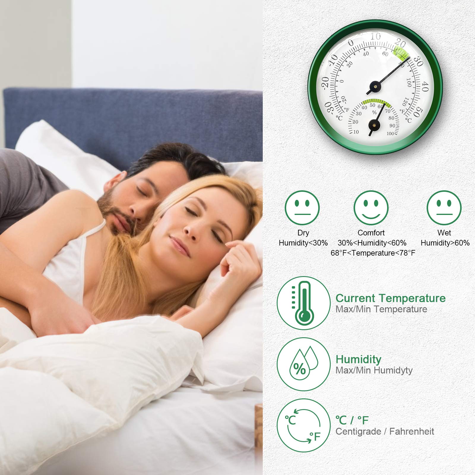 2-Pack Mini Thermometer Indoor and Humidity Gauge – Small Thermometer Hygrometer Analog Temperature Monitor for Home Wall Room Greenhouse Incubator Tank Decorative, NO Battery Needed