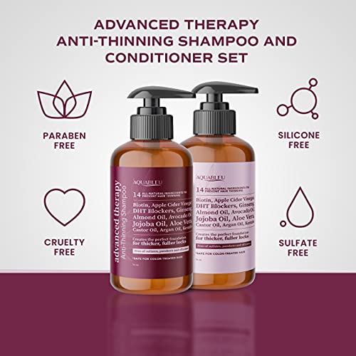 Aquableu’s Advanced Therapy Anti-Thinning Shampoo and Conditioner Set – 14 All-Natural Ingredients to Moisturise, Strengthen and Fight Hair Thinning – Biotin, ACV, DHT Blockers – Sulfate Free – 16oz