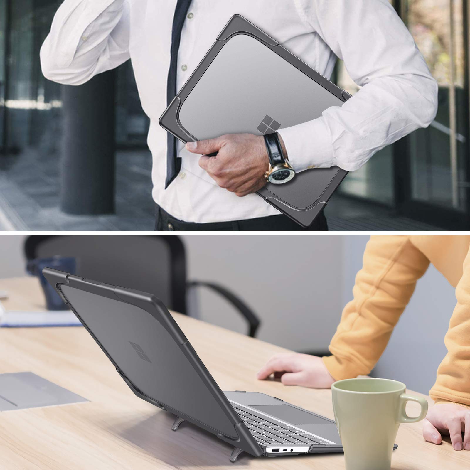 Fintie Case for 12.4 Inch Microsoft Surface Laptop Go 3/2/1 (2023/2022/2020) Model: 2013 1943 - Heavy Duty Matte Coated Protective Hard Shell Cover with Fold Kickstand, Gray