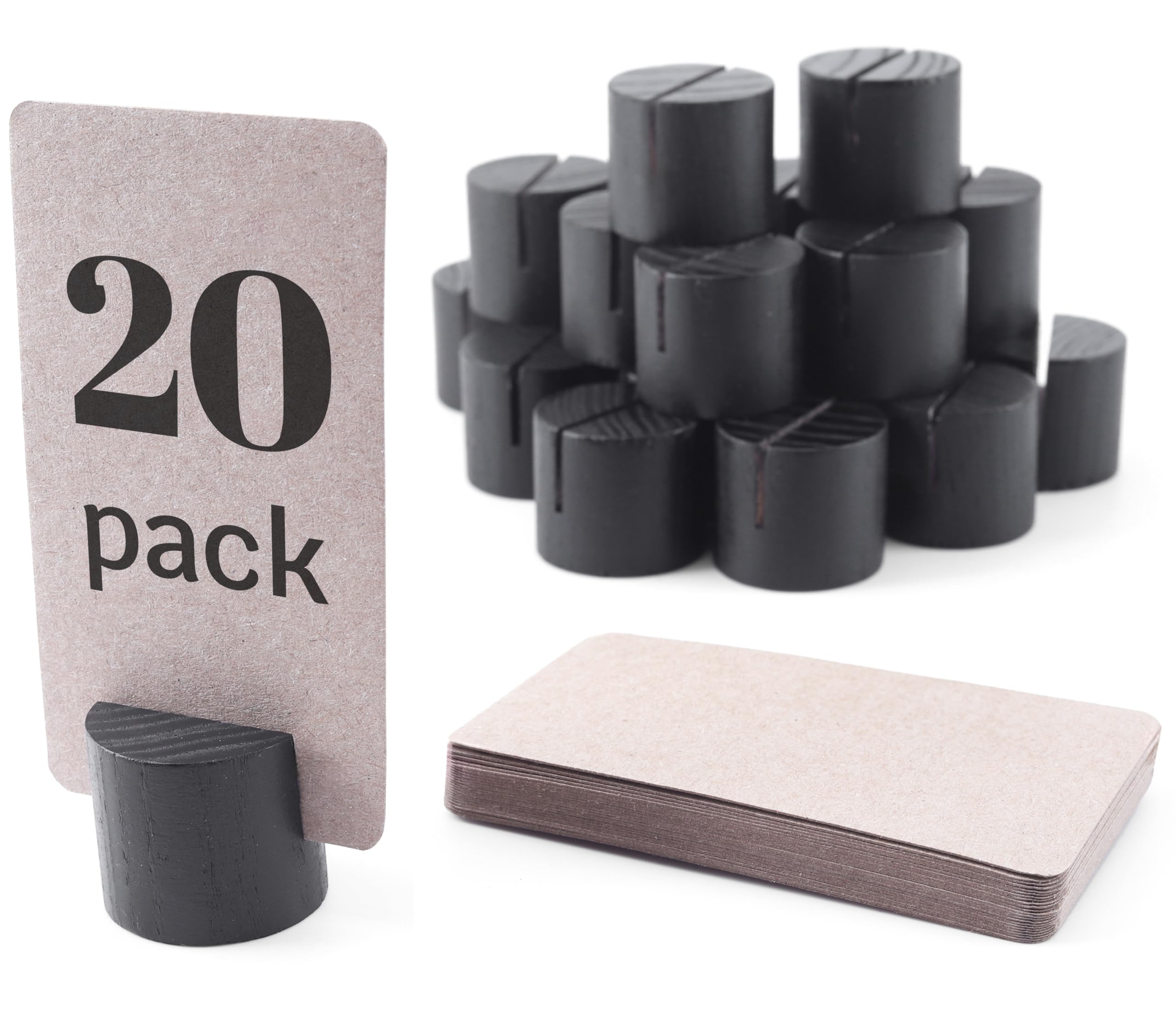 20 Pack Mini Wood Table Number Holders - Place Card Holders, Dinner Table Card Holders, Name Card Holders for Tables, Wooden Picture and Sign Holder (Black)