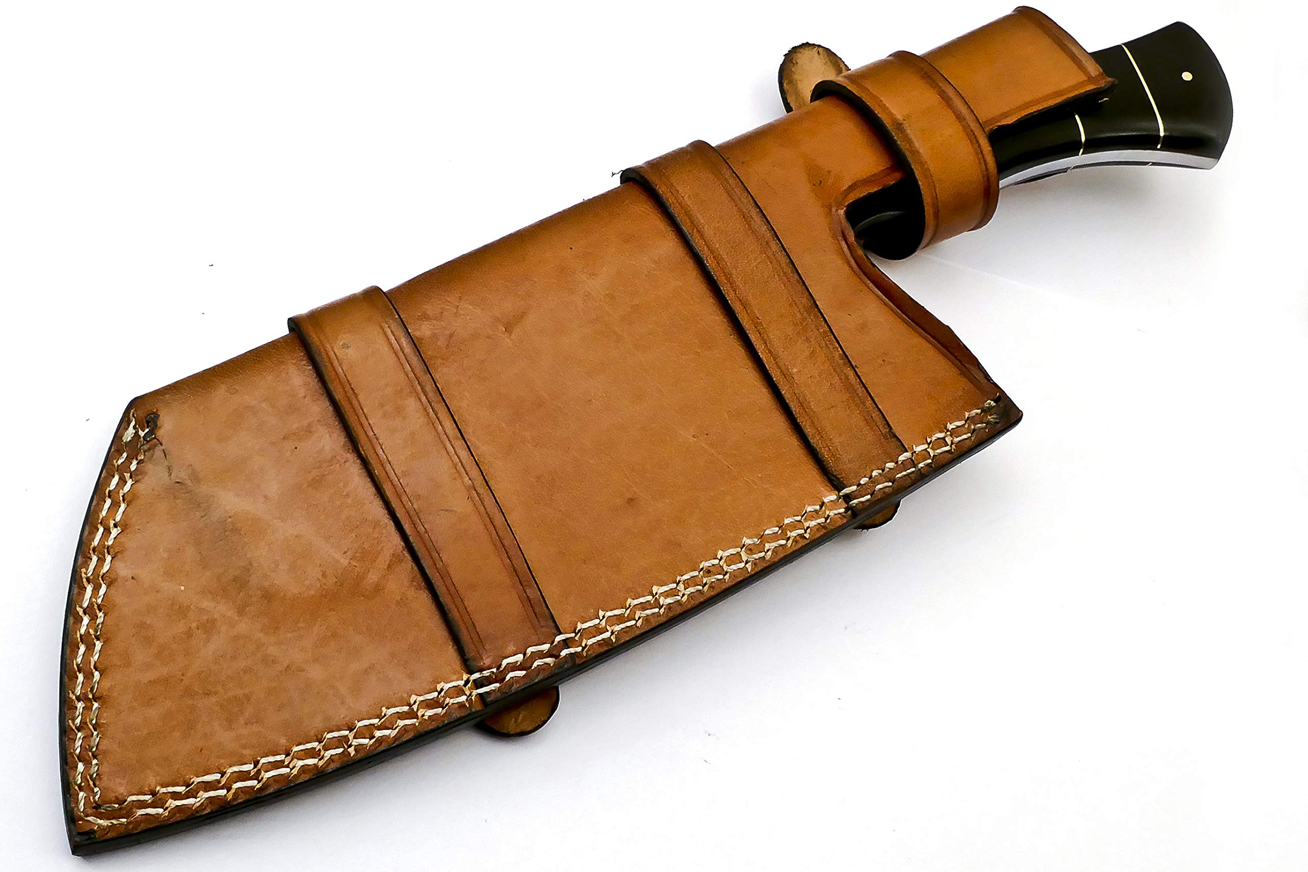 CK-104 Hand Forged 224 Layers Damascus Steel Chef's Cleaver Full Tang Horn Handle, Sharp Blade With Leather Sheath