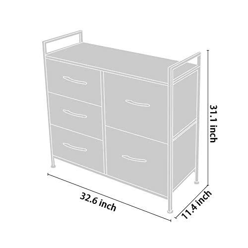 AZL1 Life Concept Wide Dresser Storage Tower with Sturdy Steel Frame, Wood Top, 5 Drawers of Easy-Pull Fabric Bins, Organizer Unit, Dark Grey 3-5