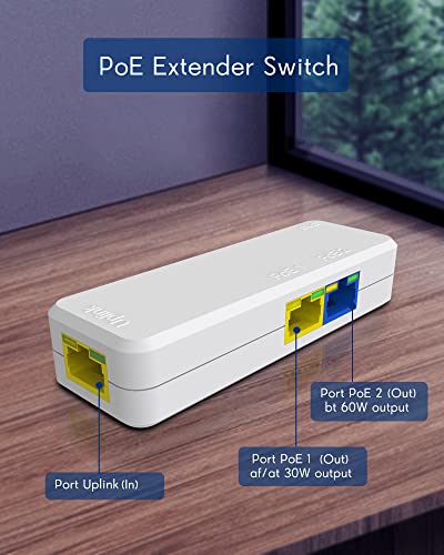 Cqenpr PoE Extend Switch, IEEE802.3af/at/bt, PoE++ BT Port 60W Output, Cascade 3-4 Times, Distance Extend 130M,No Power Required, Plug&Play. (Indoor poe Extender)