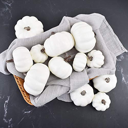 12 PCS White Artificial Pumpkins for Halloween Decoration, Fall Thanksgiving Home Garden Harvest Decor Embellishing and Displaying Party Supplies