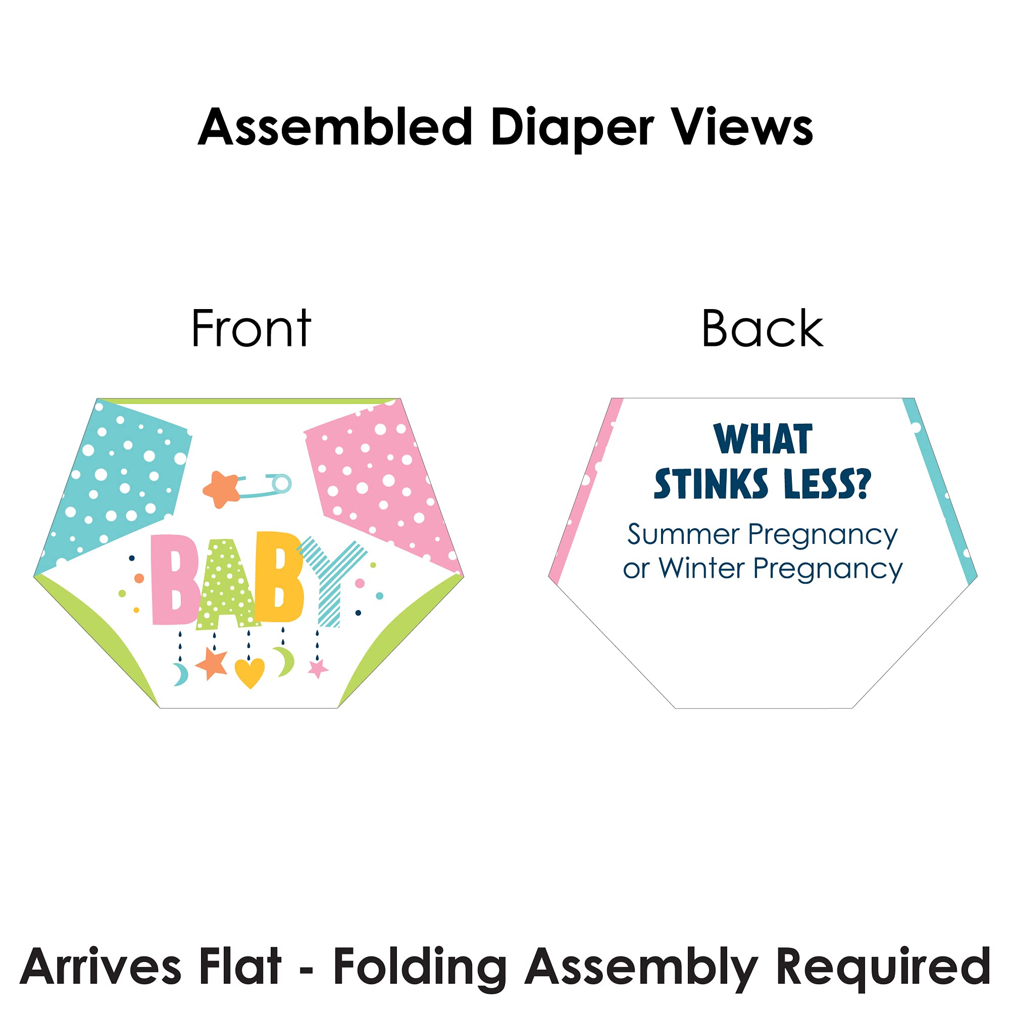 Big Dot of Happiness Colorful Baby Shower - Baby Shower Conversation Starter - 2-in-1 Dirty Diaper Game - Set of 24