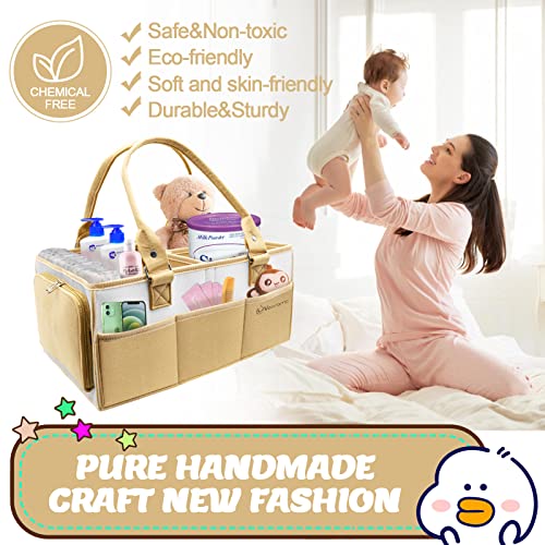 Veoiramc Diaper Caddy Organizer for Baby - Large Diaper Caddy for Baby with Handle, Felt Diaper Organizer Caddy for Change Table, Portable Changing Table Diaper Caddy for Baby Boy, Girl - Brown