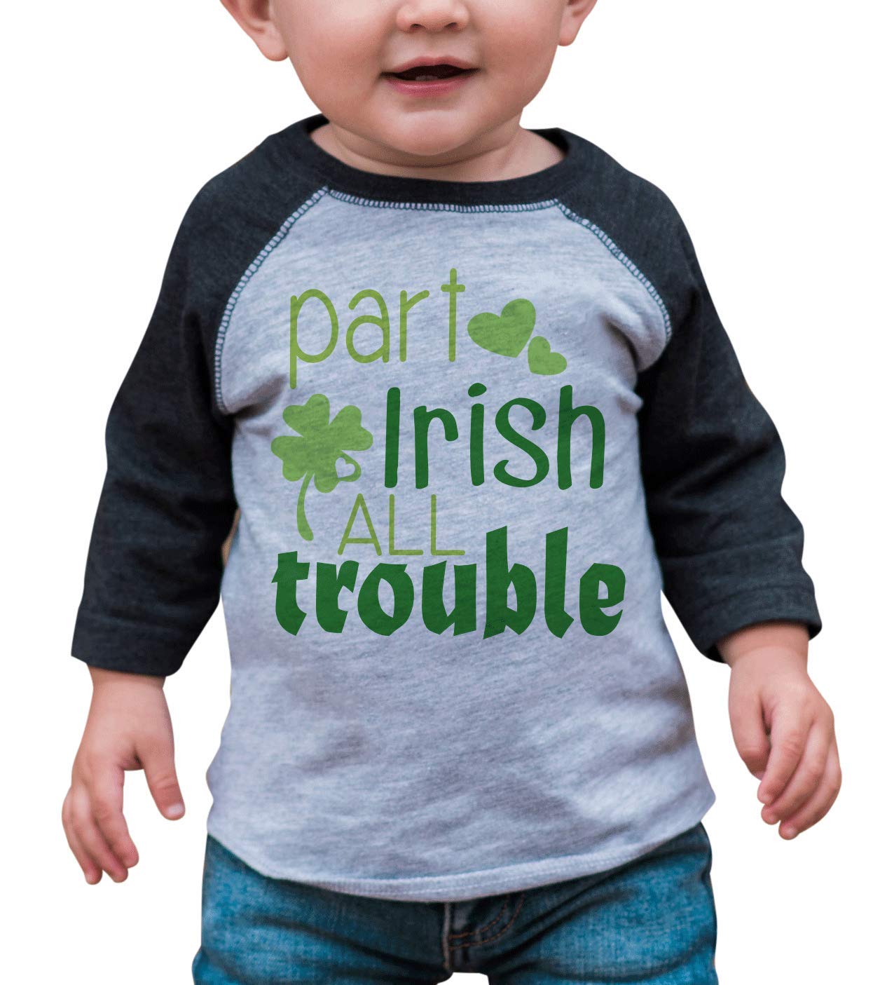 7 ate 9 Apparel Boy's St. Patrick's Day Vintage Baseball Shirt T-Shirt 18 Months Grey and Green