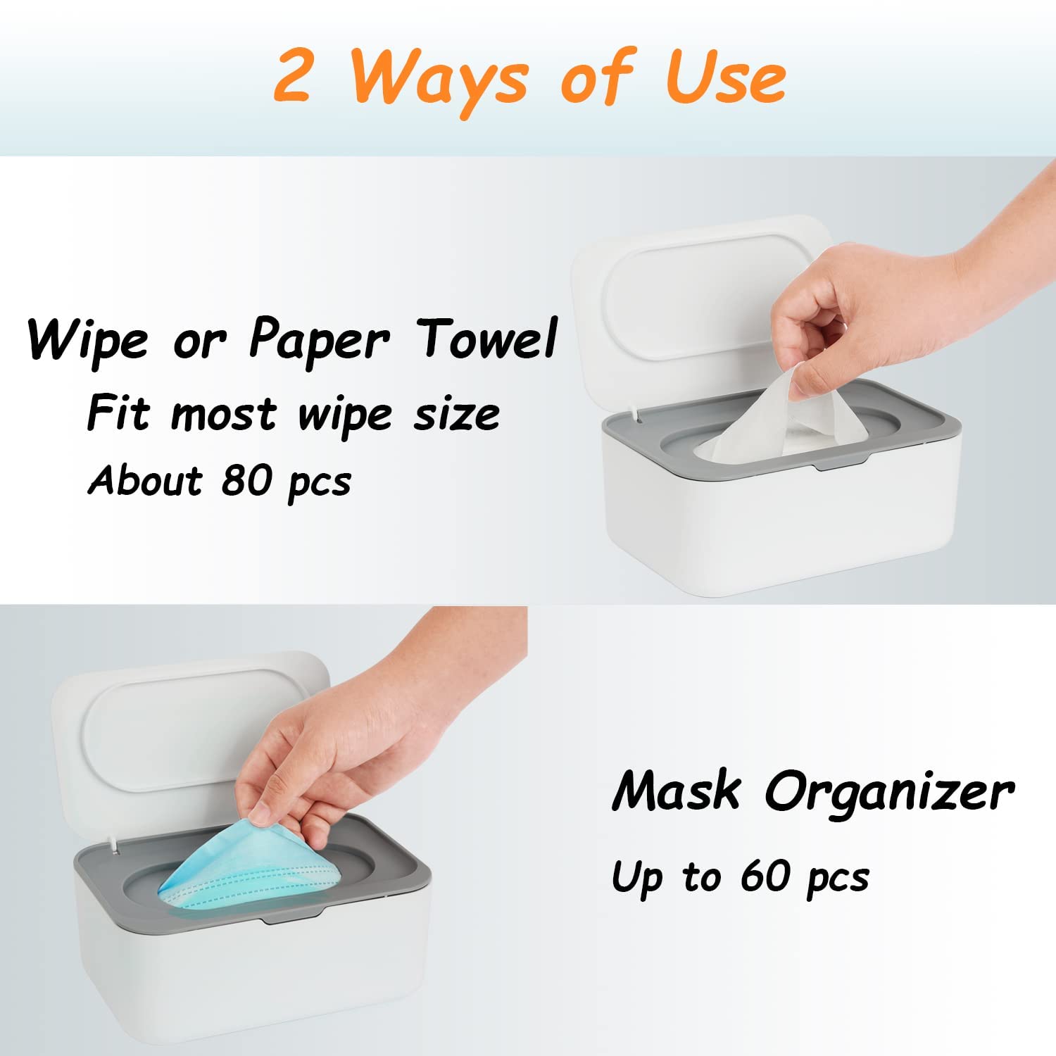 2 Pack Wipes Dispenser with 2 Portable Wipe Cases, Wipe Holder for Baby & Adult, Seposeve Refillable Wipe Container, Keeps Wipes Fresh. Easy Open/Close Wipes Pouch Case, 2 Black + Black White