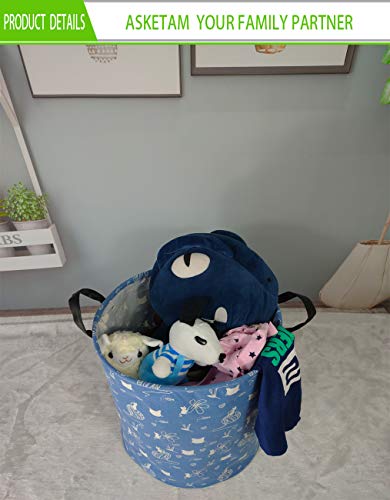 ASKETAM Fabric Laundry Basket Canvas Laundry Hamper for Dirty Clothes Toy Organizer Kid Nursery Room Decor Basket (Blue cat)