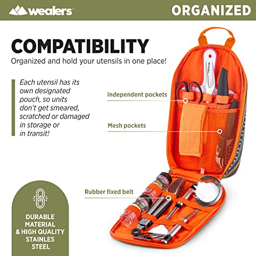 12 Piece Camp Kitchen Cooking Utensil Set Travel Organizer Grill Accessories Portable Compact Gear for Backpacking BBQ Camping Hiking Travel Cookware Kit Water Resistant Case (Orange)