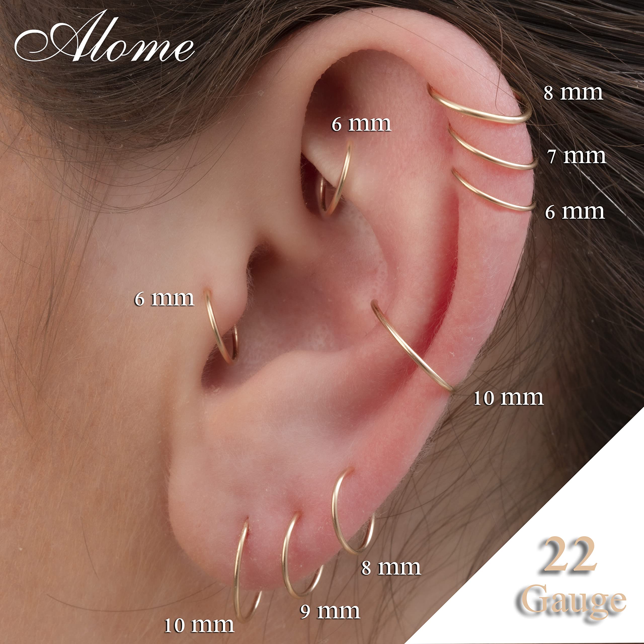 14K Gold Filled Small Hoop Earrings for Cartilage Nose, Tiny Thin 7mm Piercing Hoop Ring 22 Gauge (Gold, 7mm 22 gauge / 1 pair)