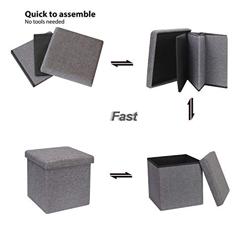 B FSOBEIIALEO Storage Ottoman Cube, Linen Small Coffee Table, Foot Rest Stool Seat, Folding Toys Chest Collapsible for Kids Grey 11.8"x11.8"x11.8"