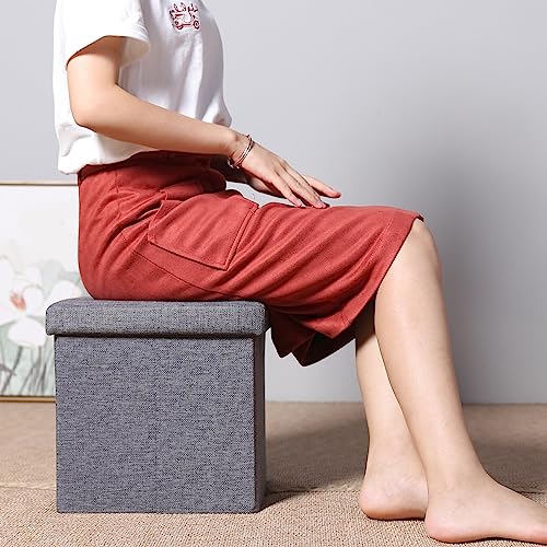 B FSOBEIIALEO Storage Ottoman Cube, Toy Chest Folding Footrest for Living Room Seat, 12.6"X12.6"X12.6" (Linen Grey)