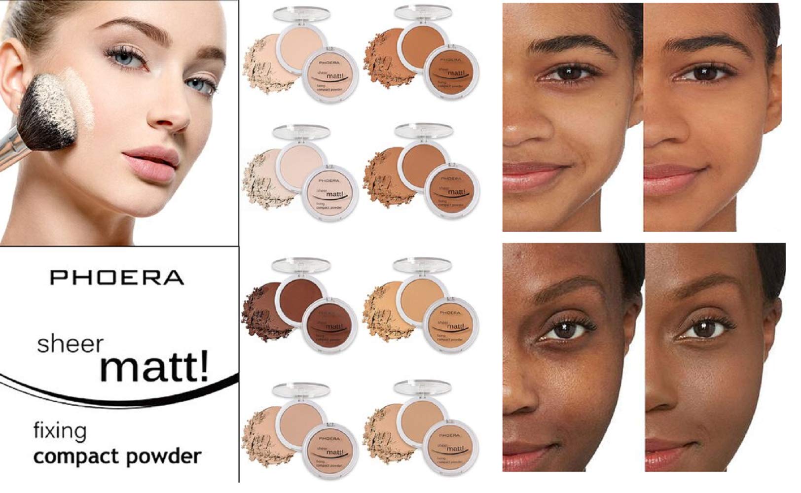 AQUAPURITY - PHOERA Sheer Matte Fixing Powder Makeup Base Fixer Setting Powder Foundation Fixing Compact Pressed Powder Long Lasting Make Up Fixer Skin Vitamin E Beauty Blender (201 Translucent)