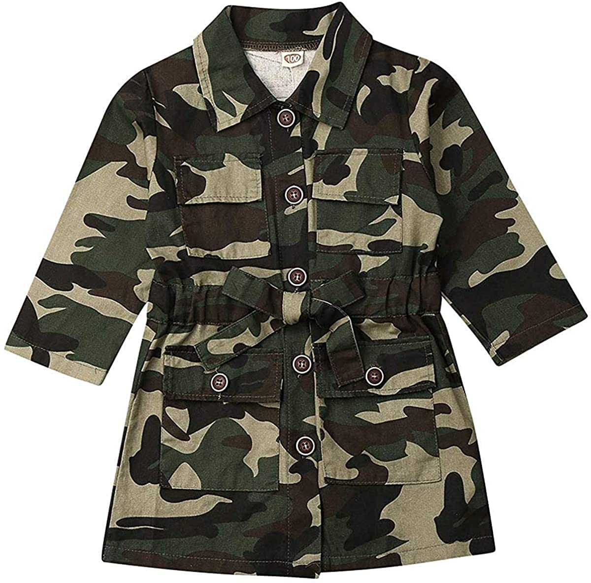 BOIZONTY Toddler Kids Baby Girl Camouflage Jacket Coat Casual Denim Windbreaker Button Down Outerwear Winter Fall Outfit Clothes (Camouflage,4-5 Years)