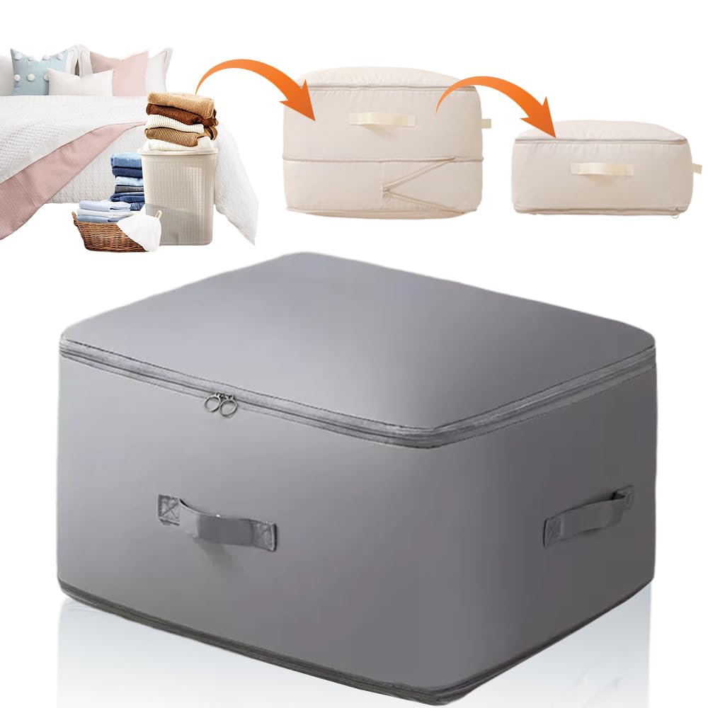 2024 New Ultra Space Saving Self Compression Organizer, Upgrade Space Saver Quilt Compression Storage Bag, Premium Comforter Storage Bag Packaging Cube Bedding Storage Bag (Grey, XL - 54 * 42 * 50cm)