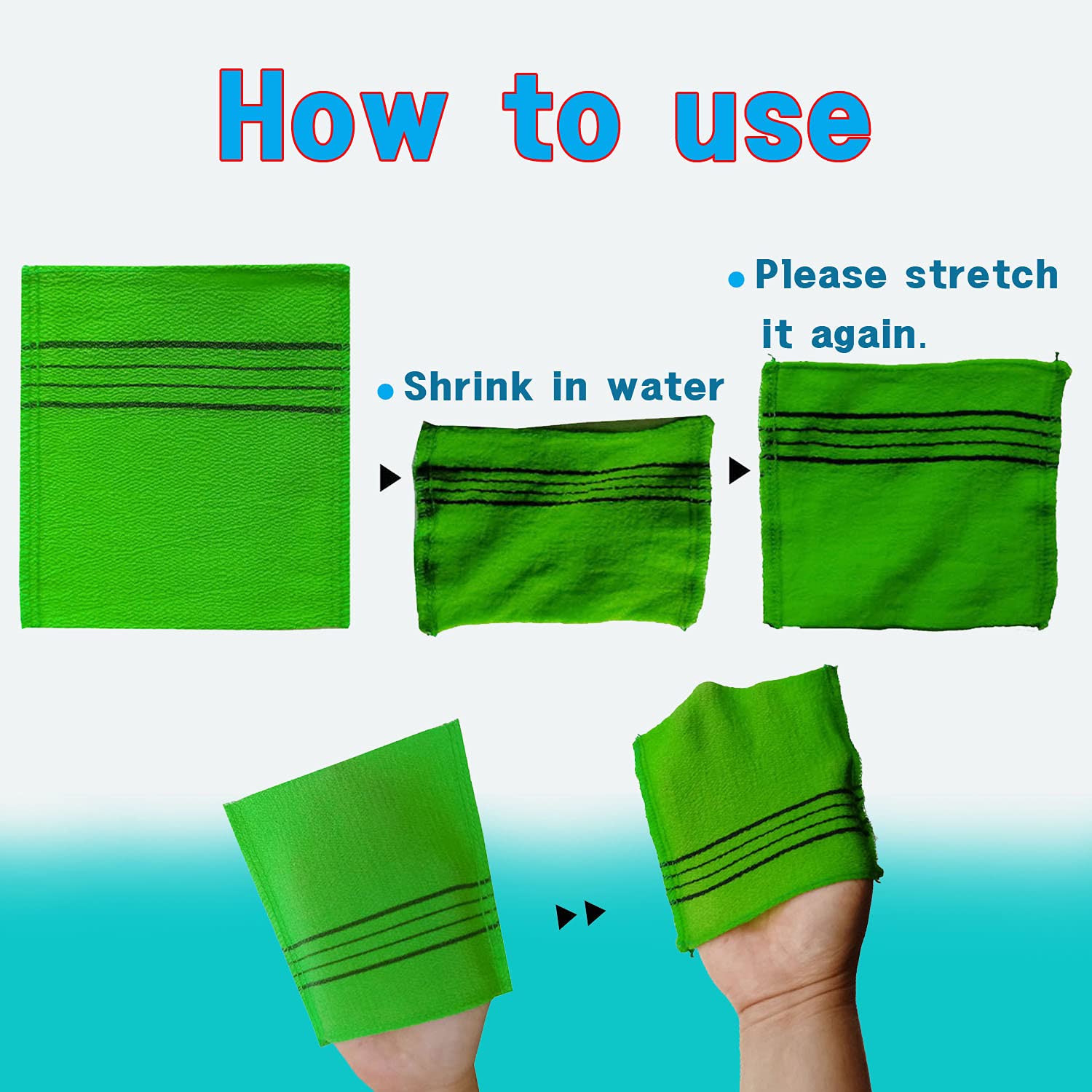 Korean Asian Exfoliating Bath Washcloth Mitt for Remove Dead Skin.Exfoliating Body Scrubber.Exfoliating Gloves for Body Scrub (Green2 Red2)
