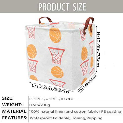 BOOHIT Square Storage Box Basket,Canvas Fabric Toy Collapsible Storage Organizer Bin,PE Waterproof Storage Box,Laundry Basket for Kid Rooms,Playroom,Shelves,Toy Basket,Gift Basket(Basketball)
