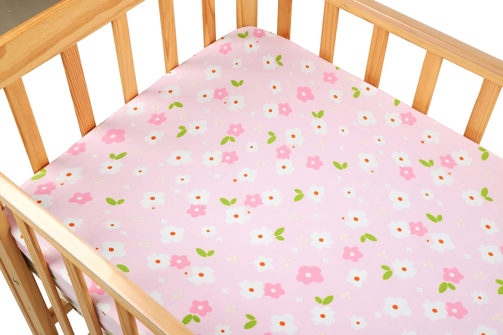 Crib Fitted Sheets 2 Pack Set for Baby Girl Soft Stretchy Jersey Knit Baby Sheet for Standard Crib and Toddler Mattress, Pink Floral