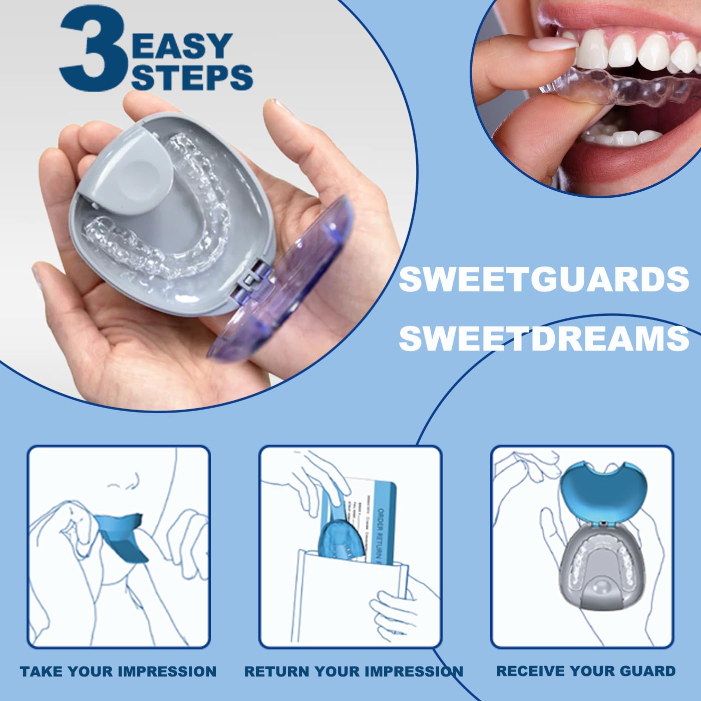 SweetGuards - Custom Dental Night Guard,Durable Mouth Guard for Bruxism,Teeth Grinding & Clenching,Relieve Soreness in Jaw Muscles - Lower Guard (Soft-2mm) - One(1) Guard