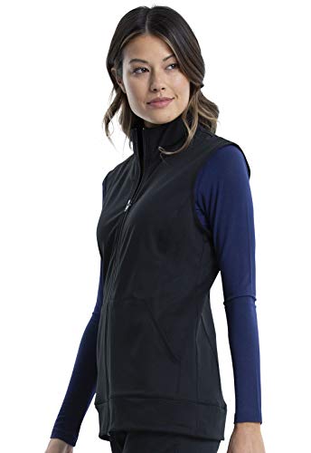 Cherokee Women Scrubs Vest Workwear Revolution Zip Front Knit WW521, L, Black
