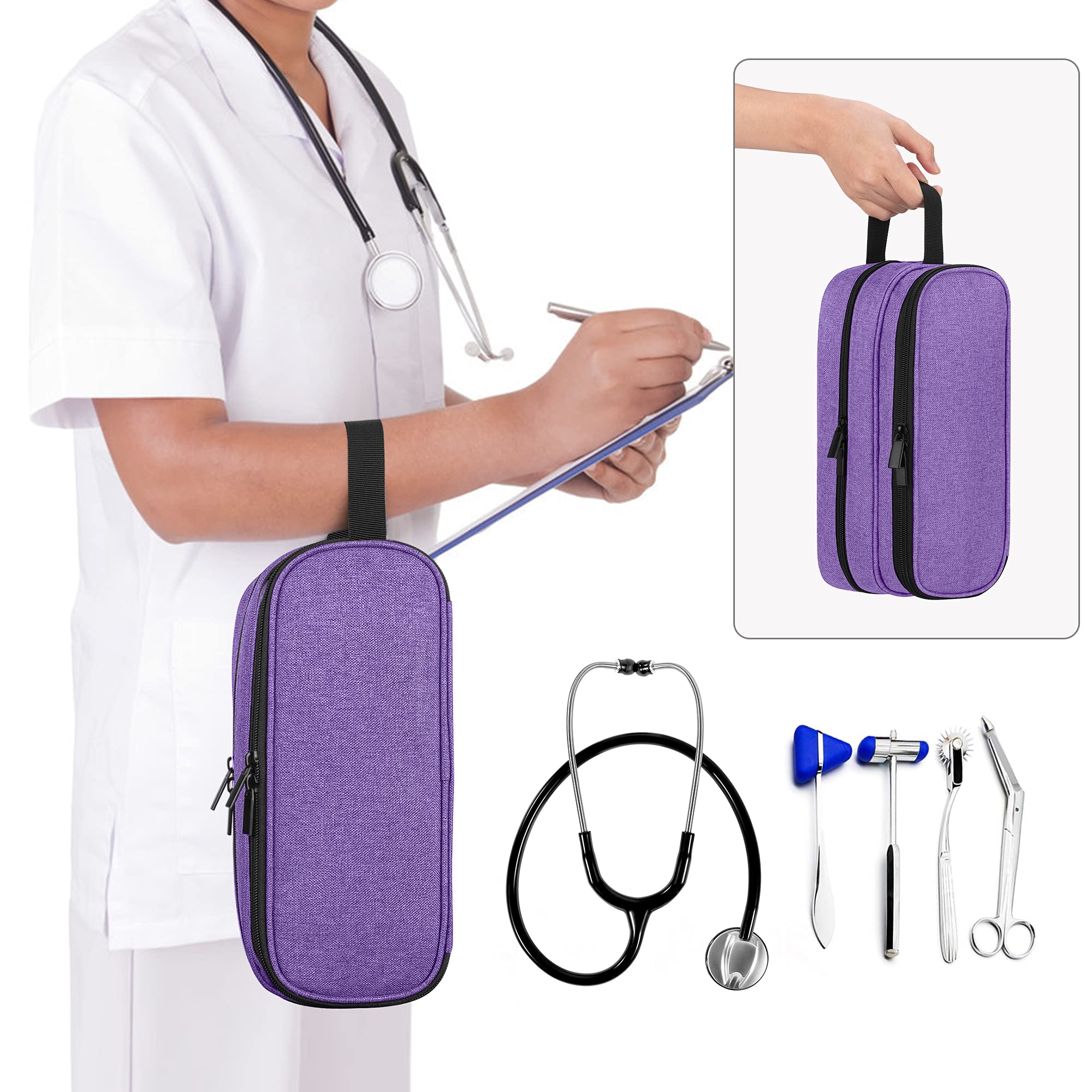 Trunab Stethoscope Carrying Case Hold 2 Stethoscopes or BP Cuffs, Compatible with 3M Littmann/MDF/ADC, Medical Case with Extra Pocket for Nurse Accessories, Essentials for Nurses, Doctors, Purple